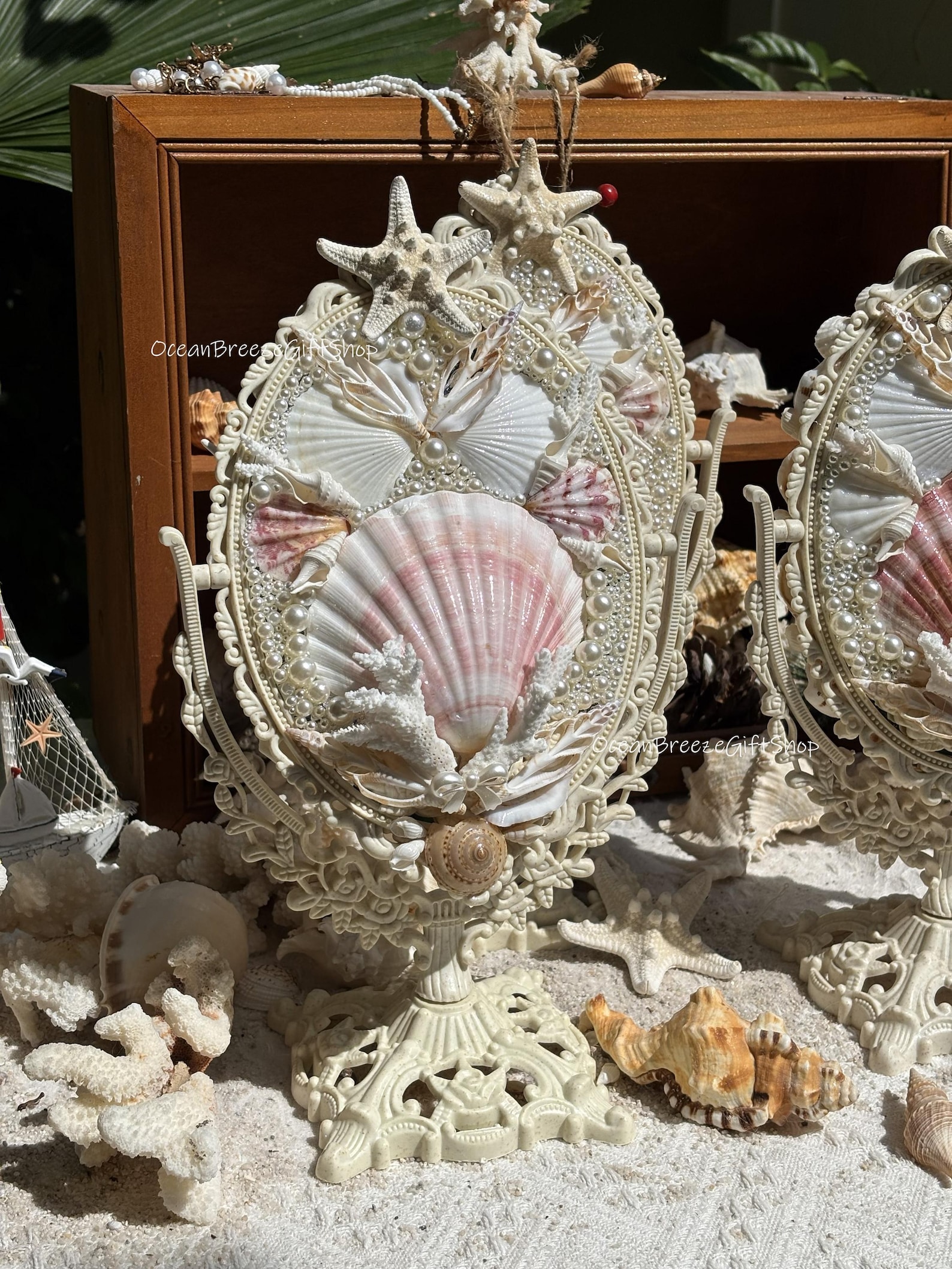 Handmade Seashell Pearl Vanity Mirror: 360 Rotating Mermaidcore Coastal ...