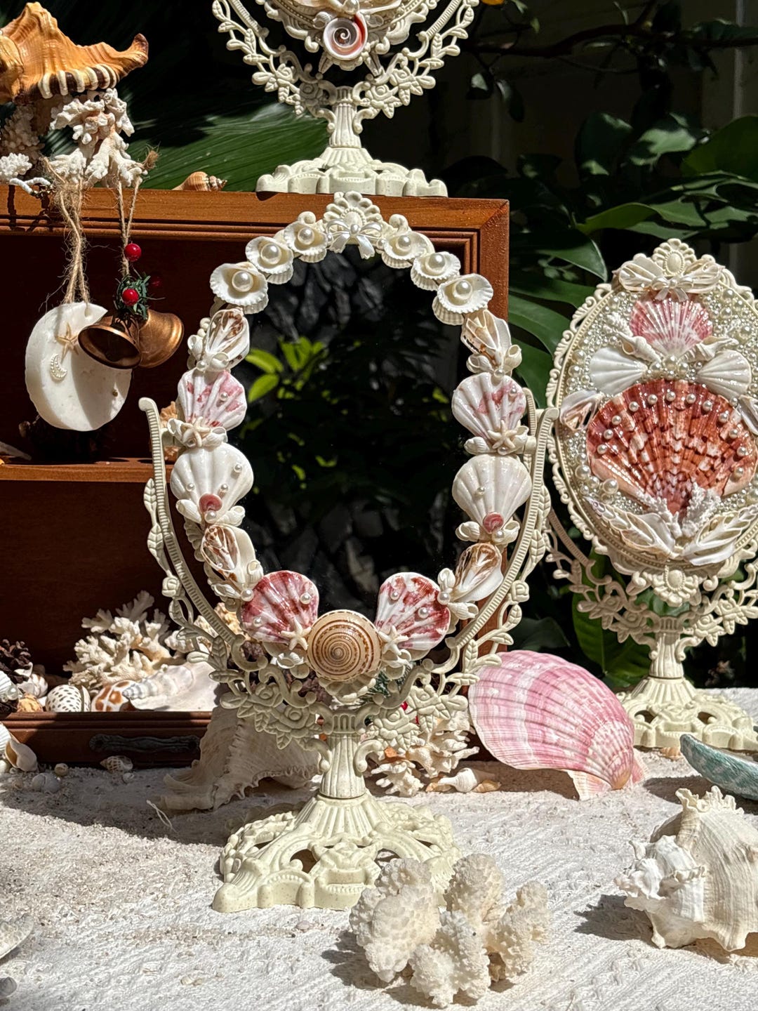 Handmade Seashell Pearl Vanity Mirror: 360 Rotating Coastal Decor ...