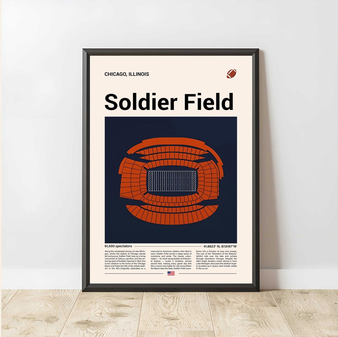 Soldier Field Stadium Print, Chicago Bears Poster, Mid Century Modern ...