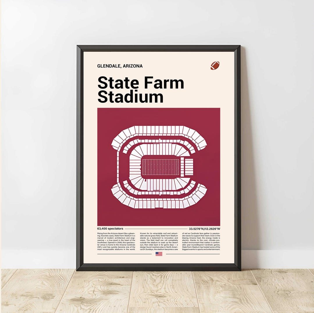 State Farm Stadium Print, Arizona Cardinals Poster, NFL Poster, Mid ...