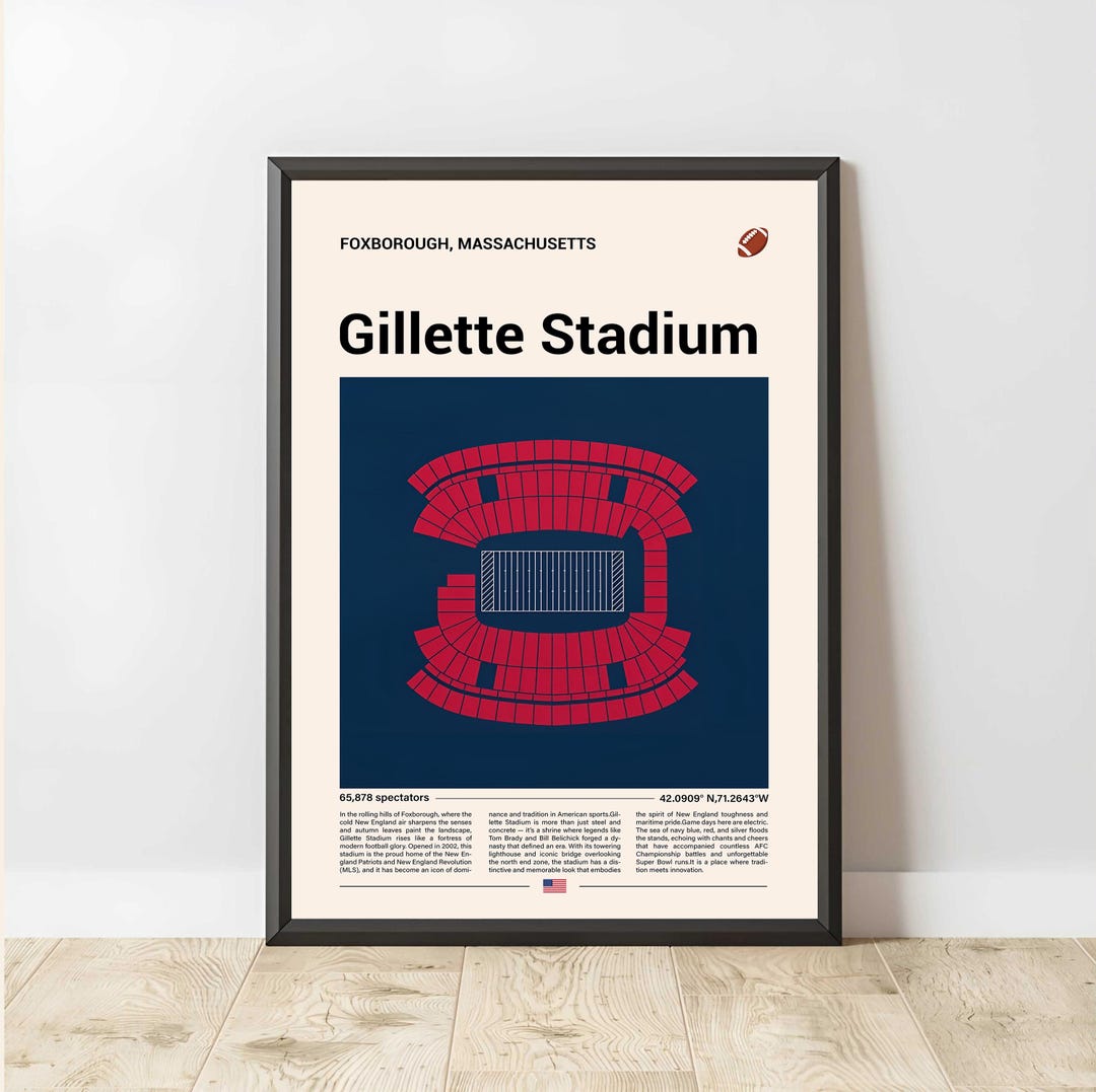 Gillette Stadium Print, New England Patriots Poster, Mid Century Modern ...