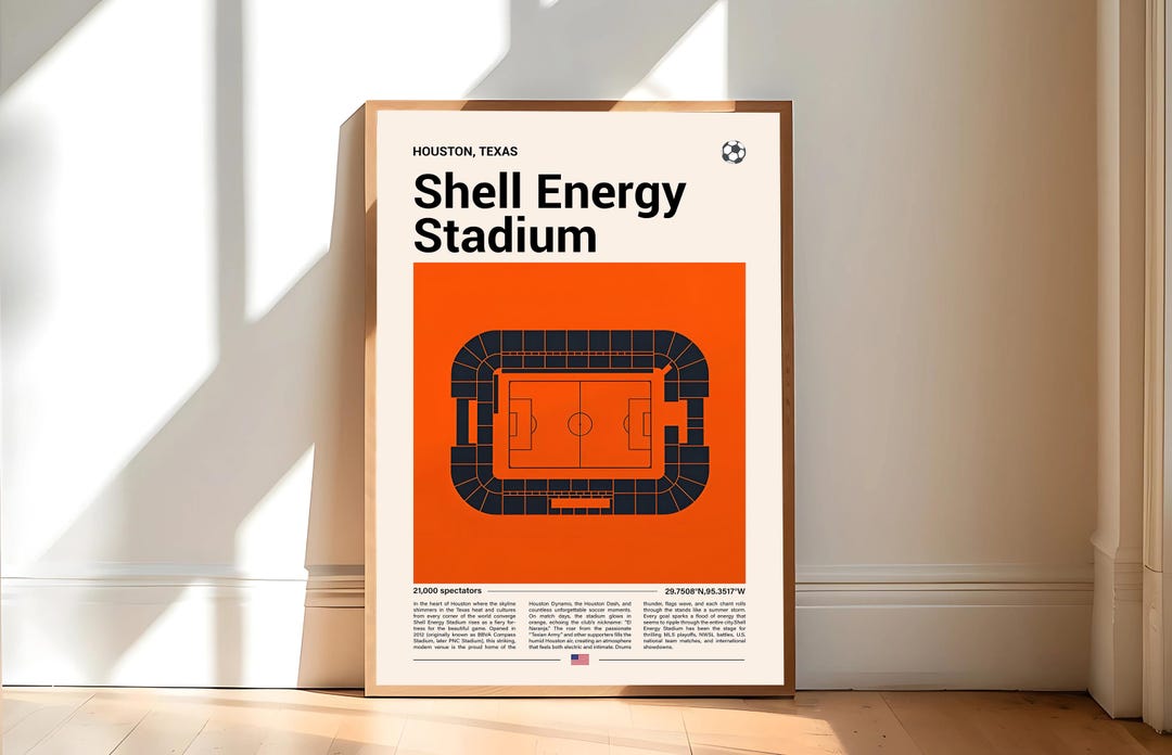 Shell Energy Stadium Poster, Houston Dynamo, Mid Century Modern ...