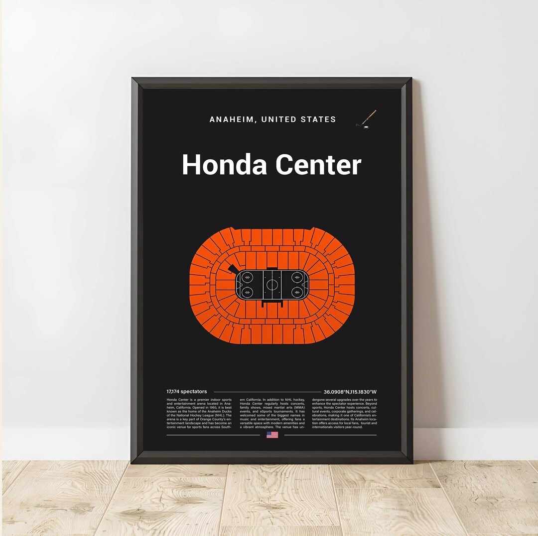 Anaheim Ducks Poster, Honda Center Print, NHL Poster, Mid Century ...