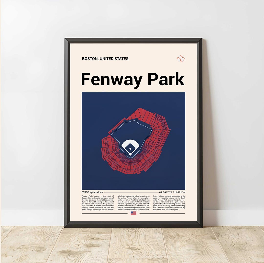 Fenway Park Stadium Print, Mid Century Modern Baseball Poster, Sports ...
