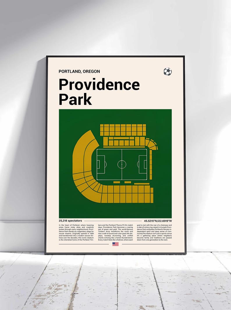 Portland Timbers Poster, Providence Park Stadium Print, Mid Century ...