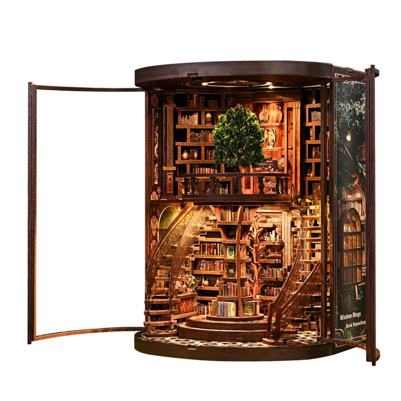 Enchanted Library Book Nook Kit, Wisdom Growth Ring, Curved Front, Warm ...