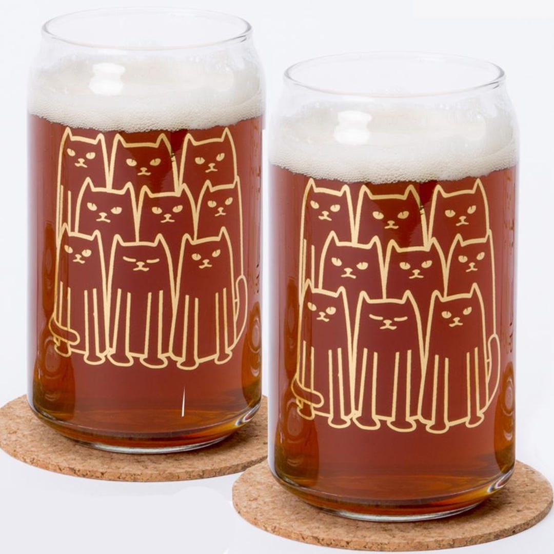 Cats Beer Can Glass | 20K Gold Screen Printed Cat Lover Glassware - Etsy