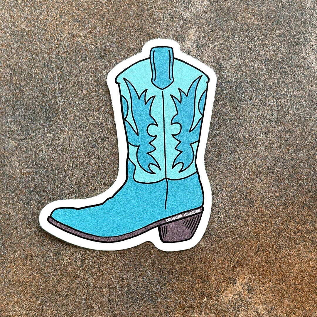Cowboy Boot Sticker Teal Cowgirl Boot Sticker Western Boot Sticker - Etsy