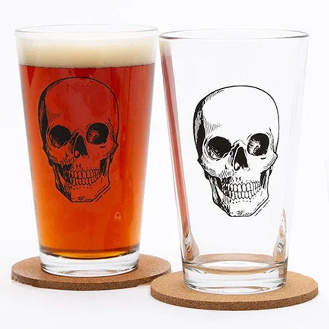 Skull Pint Glass | 16 Oz Screen Printed Spooky Beer Glass Barware - Etsy