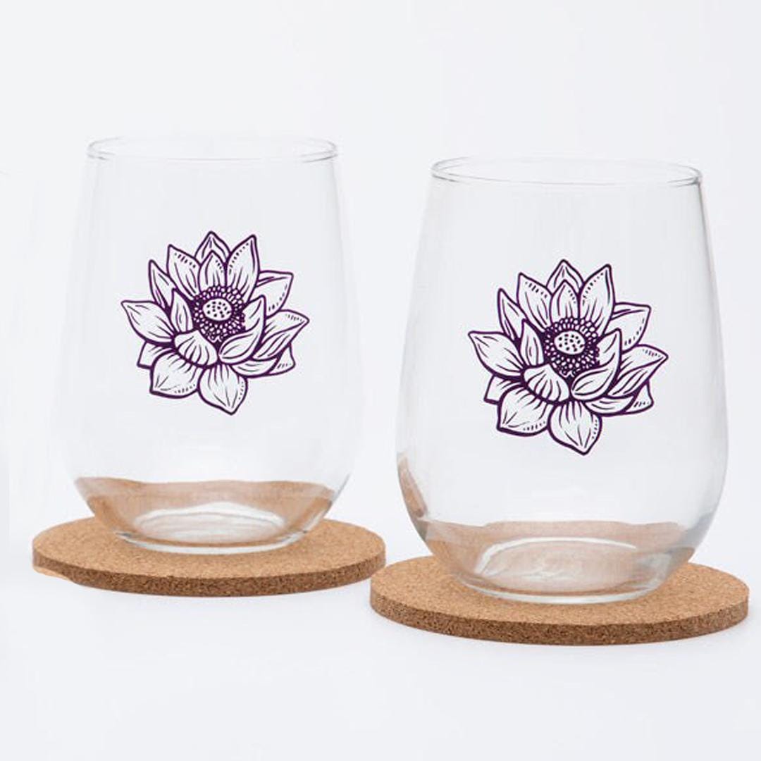 Lotus Wine Glass - Stemless Wine Glass - Lotus Flower Glass - Lotus ...
