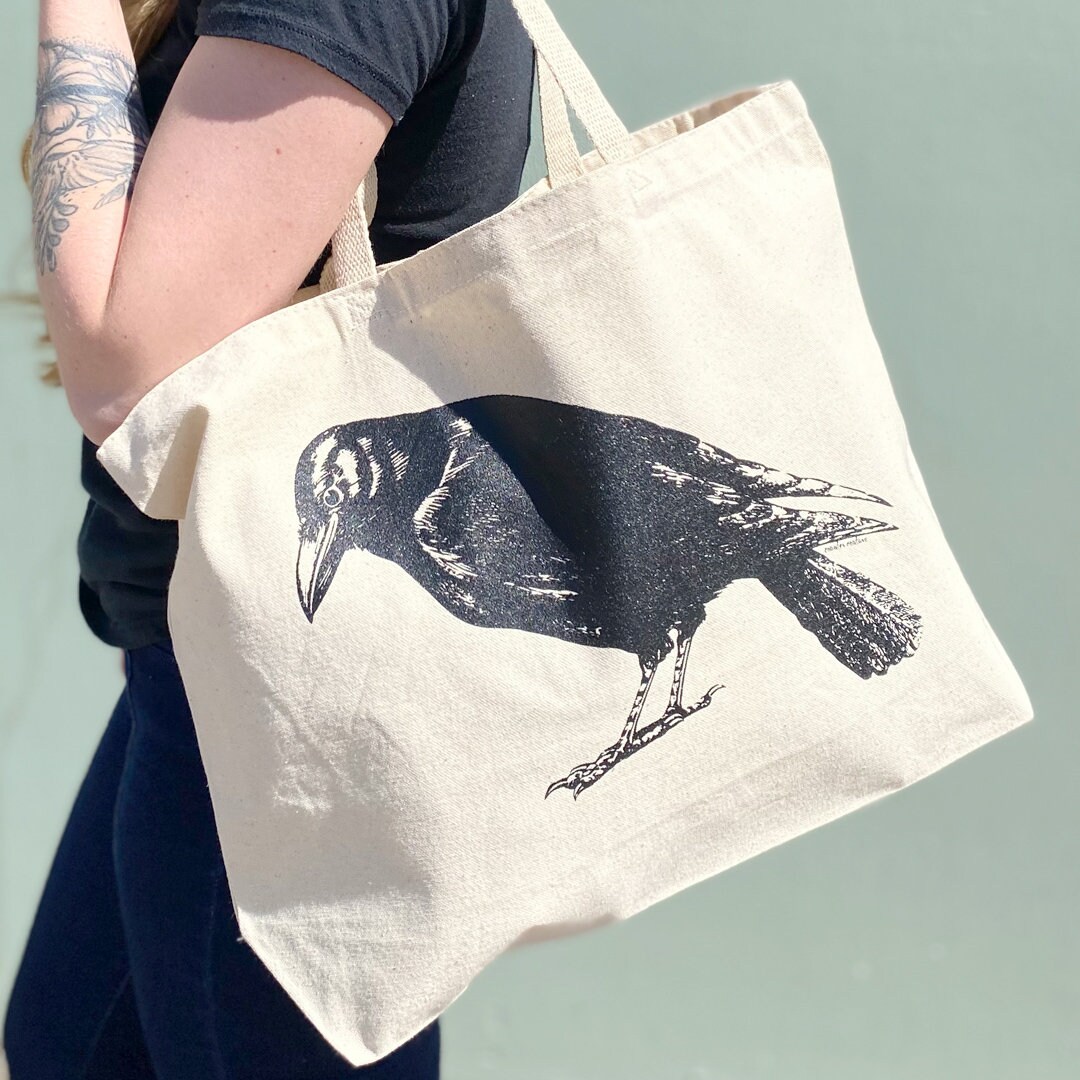 Crow Canvas Tote Bag Goth Gift Crow Birthday Gift Crow Cotton Tote Bag ...