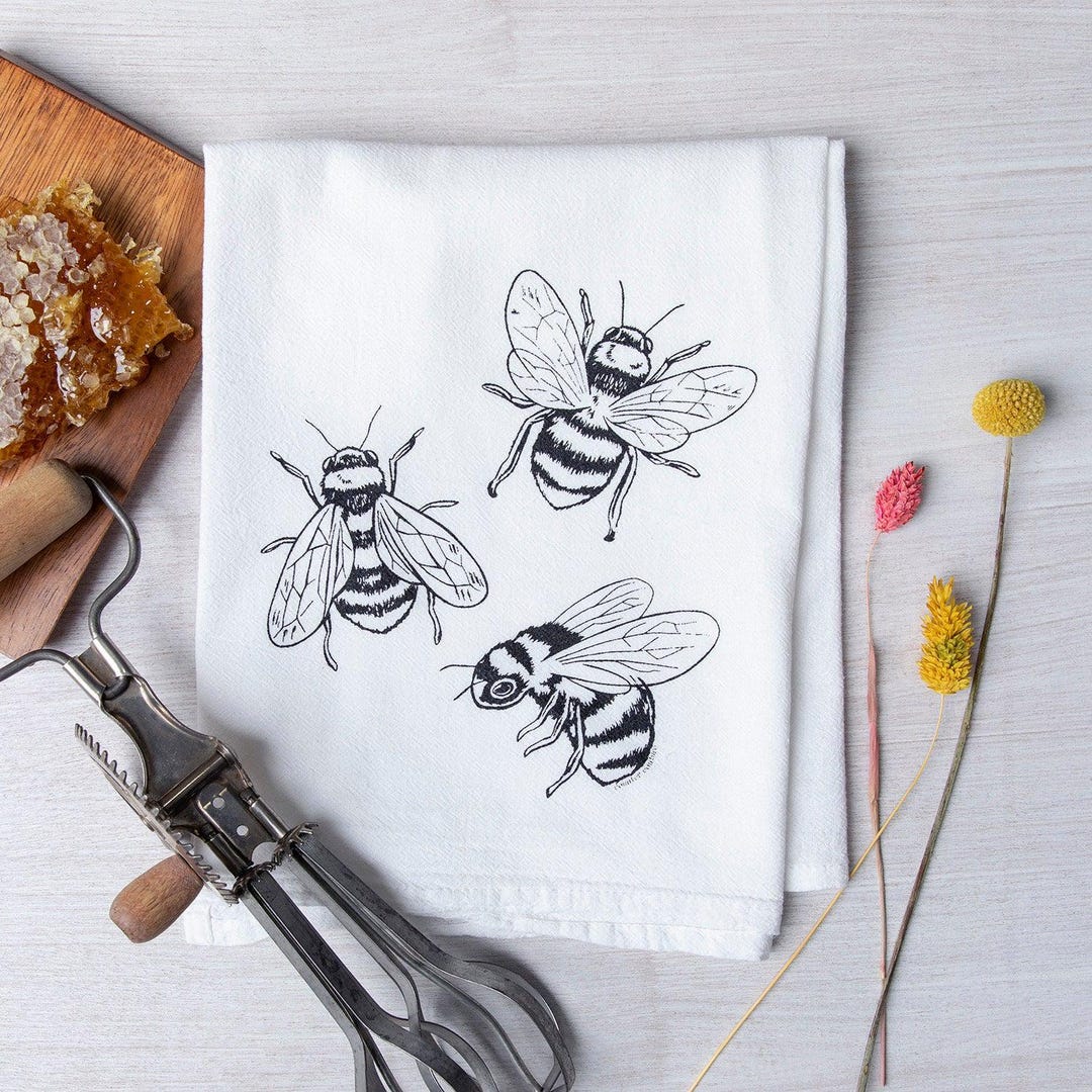 Bumble Bee Flour Sack Towel - Eco-friendly Cotton, Hand-drawn, Made in ...