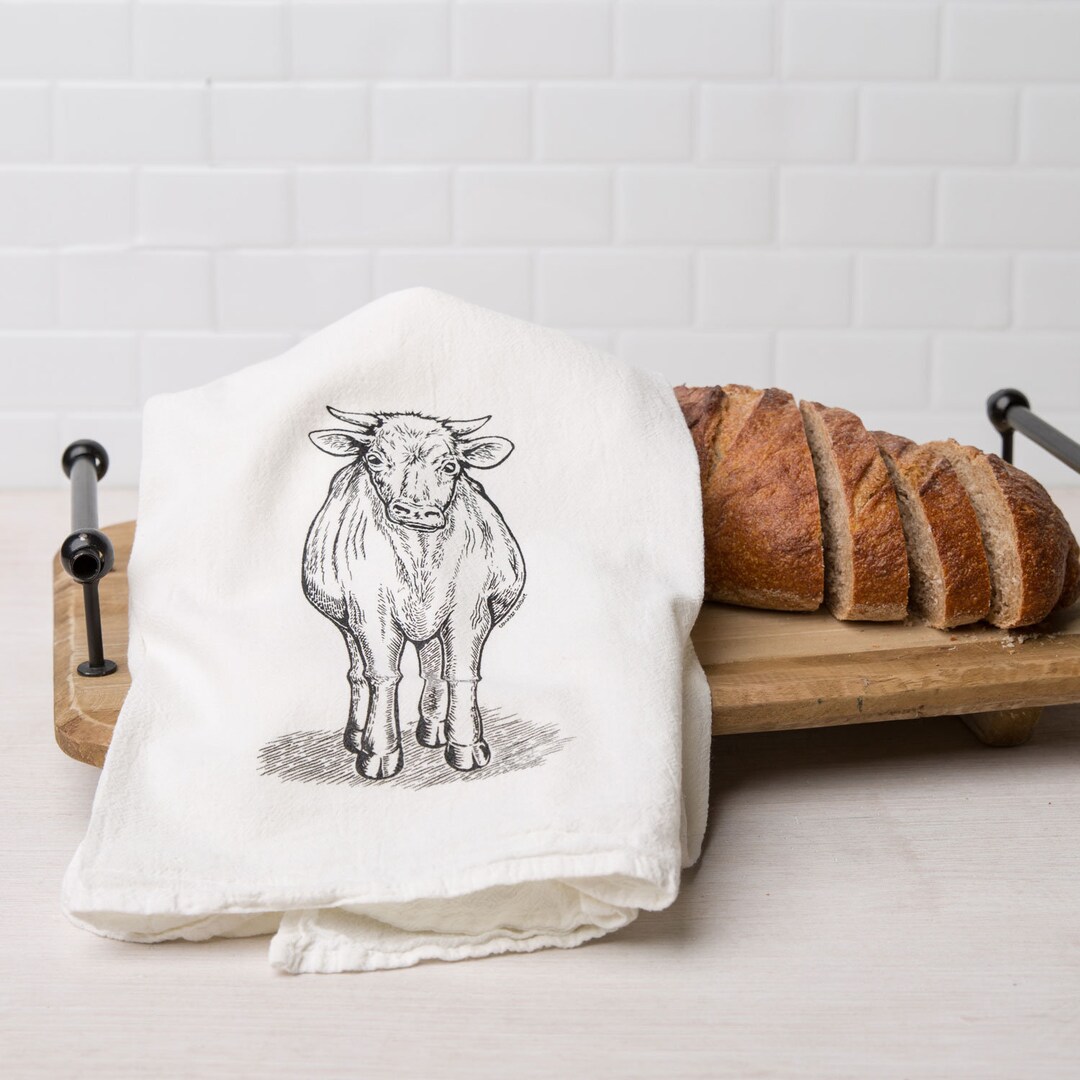 SALE Discontinued Dairy Cow Towel Flour Sack Tea Kitchen Dishcloth Cook Chef Housewarming Gift ...