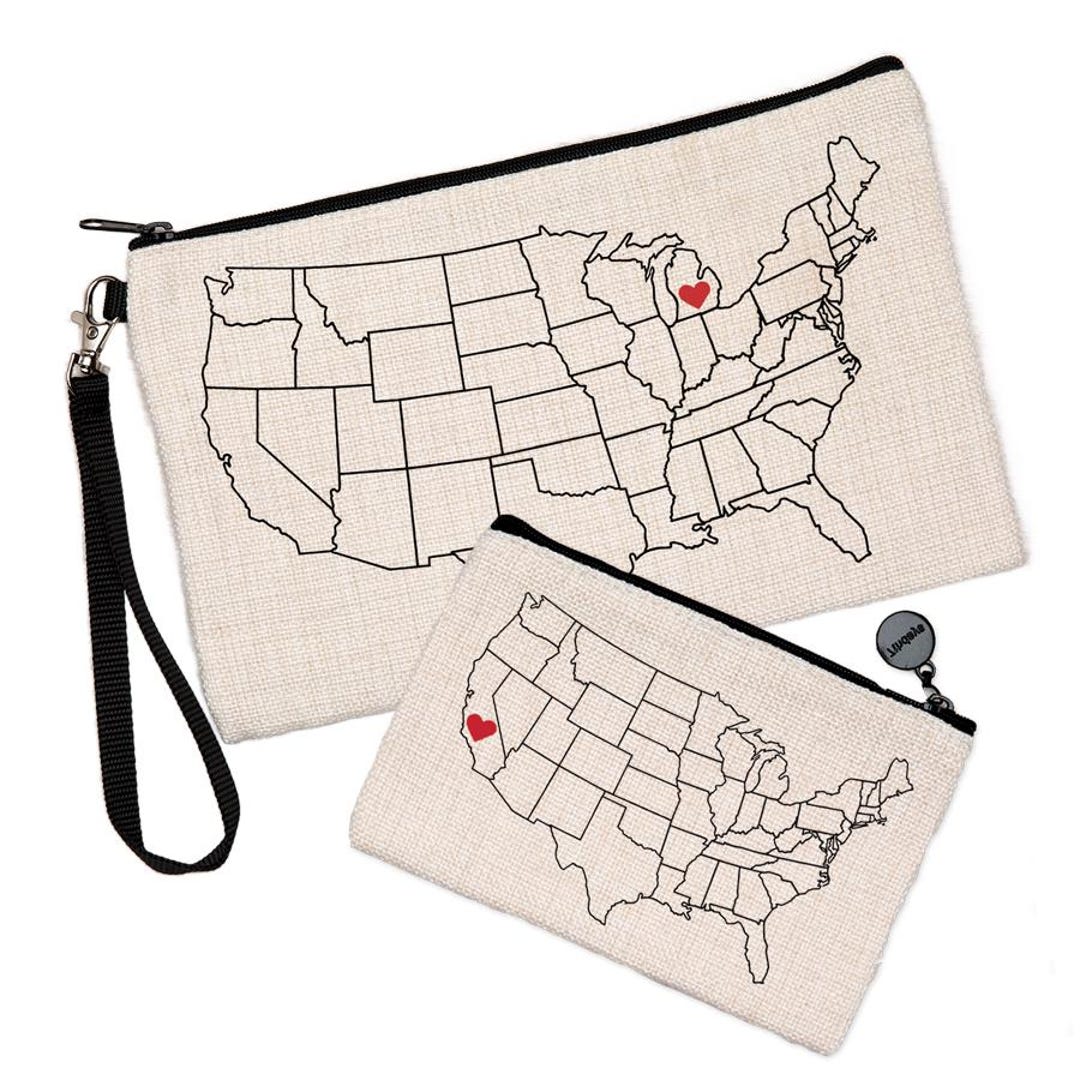 USA Map Zipper Pouch: Linen Cosmetic or Pencil Bag (custom State) - Etsy