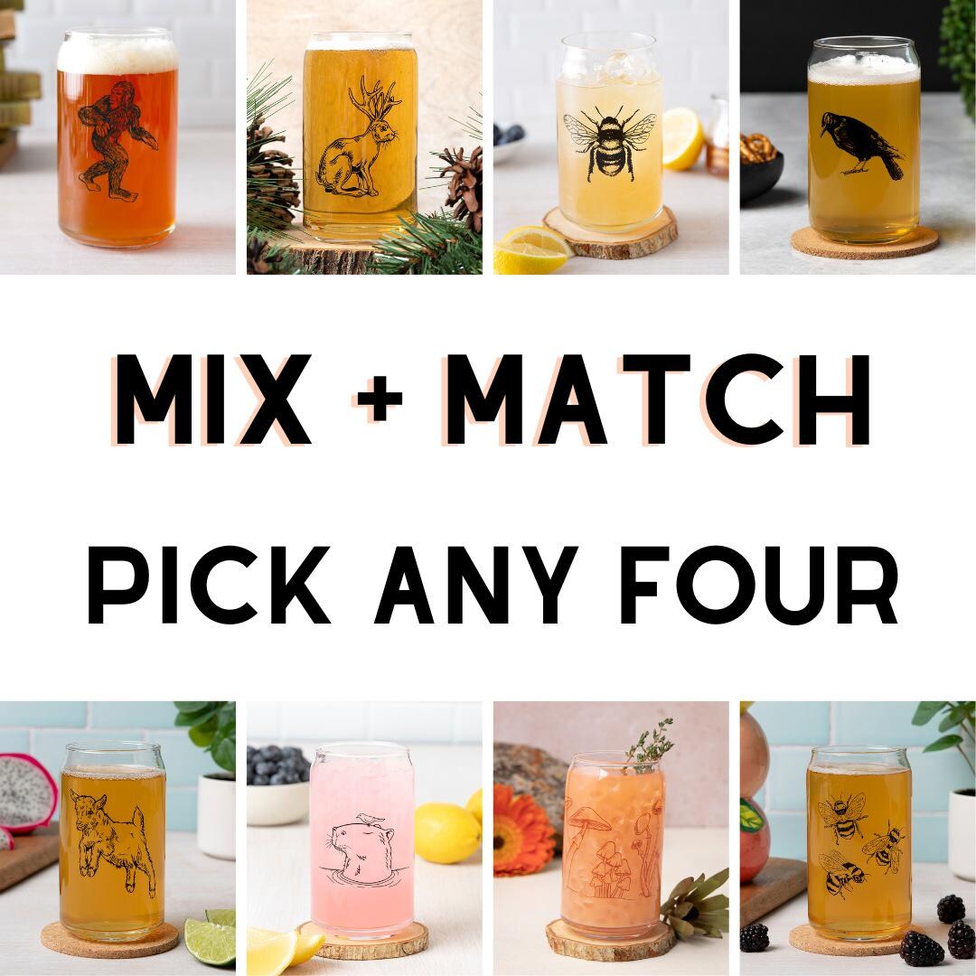 Mix and Match 16 Oz Beer Can Glass Beer Glasses - Choose 4 Unique ...