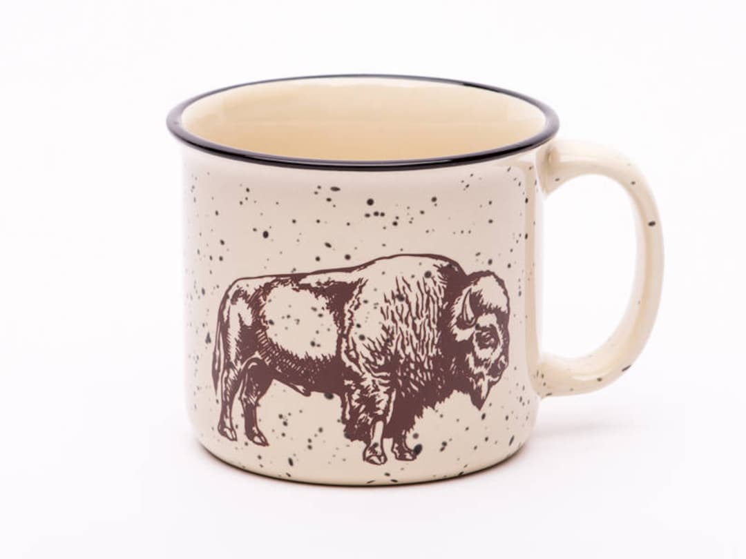 Bison Ceramic Coffee Mug Speckled Mug Campfire Mug Buffalo Coffee Mug ...