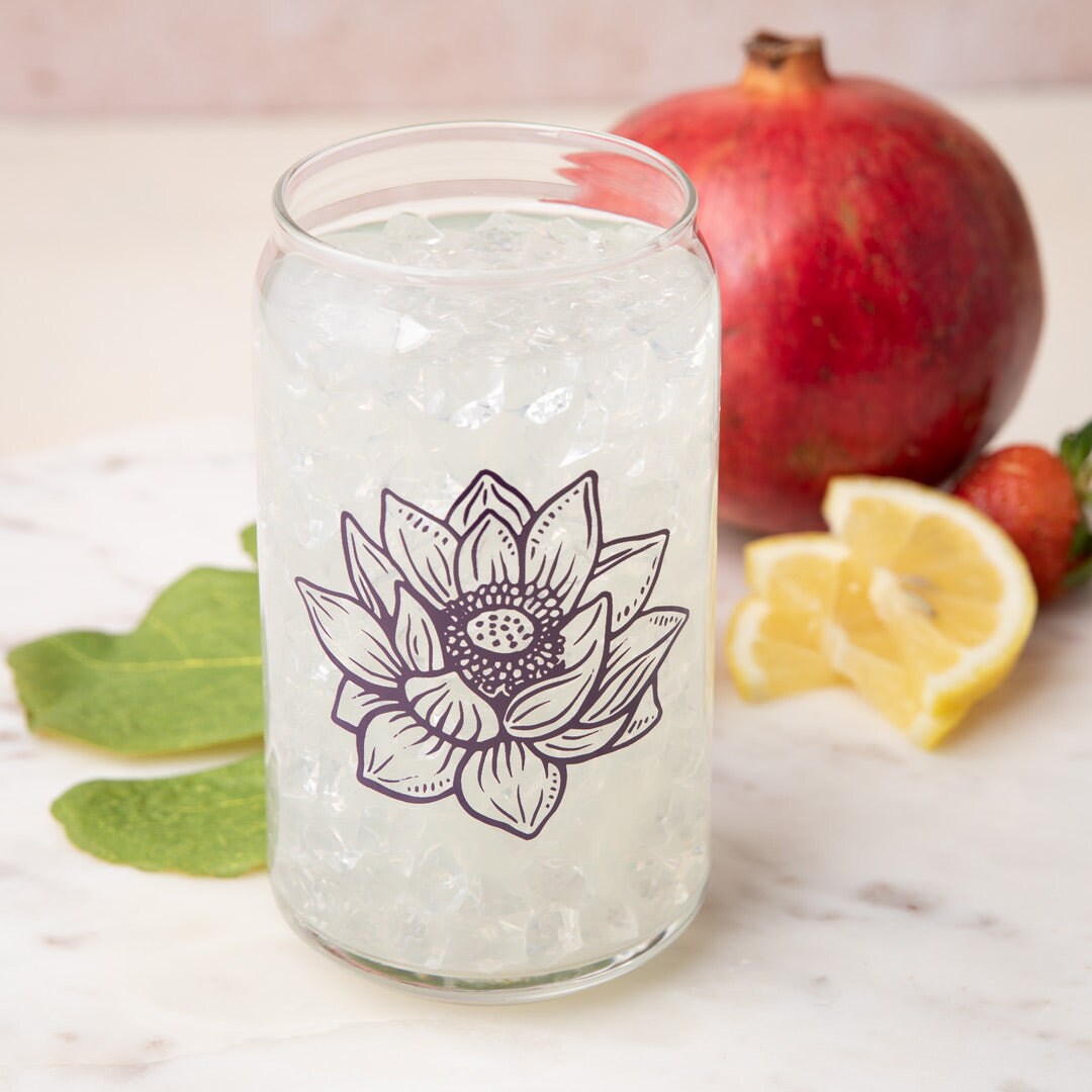 Lotus Can Glass Gift for Her Lotus Pint Glass Flower Gift Lotus Flower ...