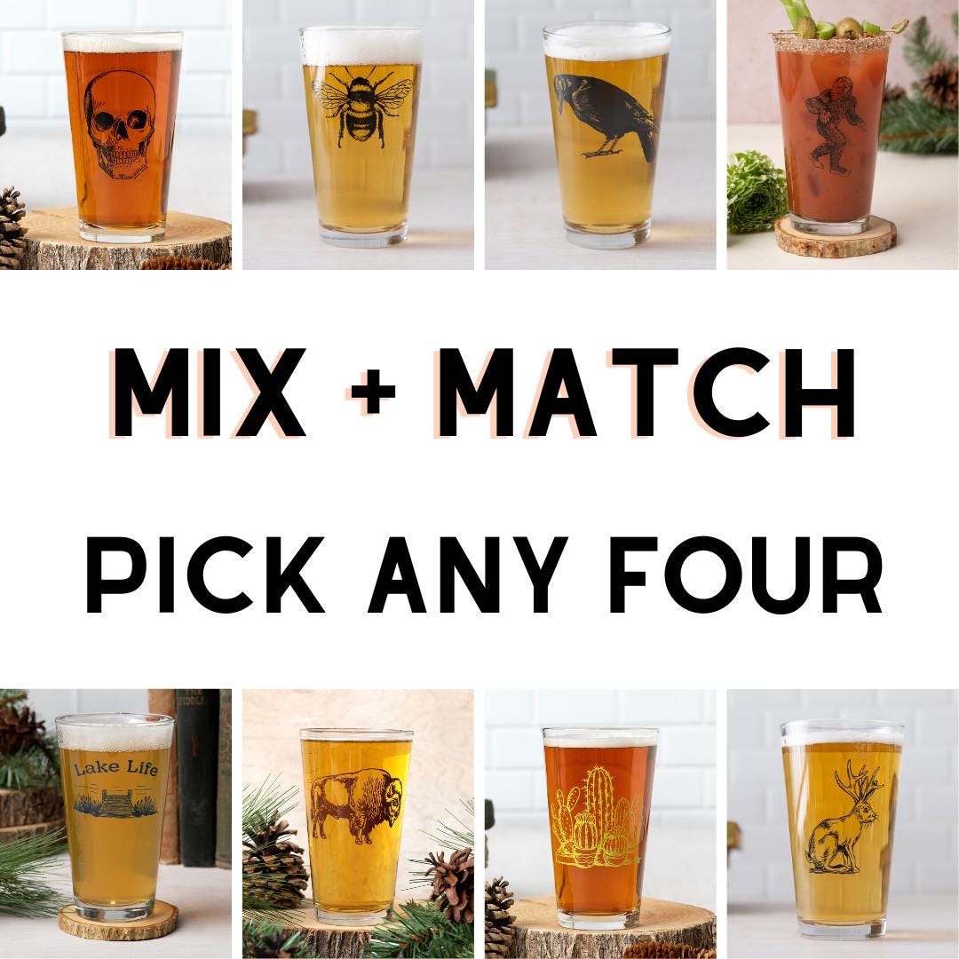 Mix and Match Pint Glasses Set of Four - Etsy