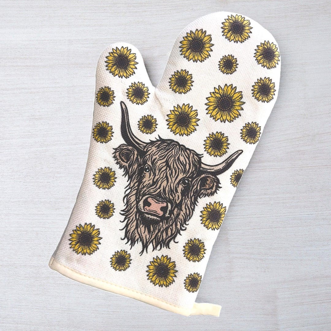 Highland Cow Oven Mitt | Heat Resistant 12" Kitchen Glove With Fabric ...
