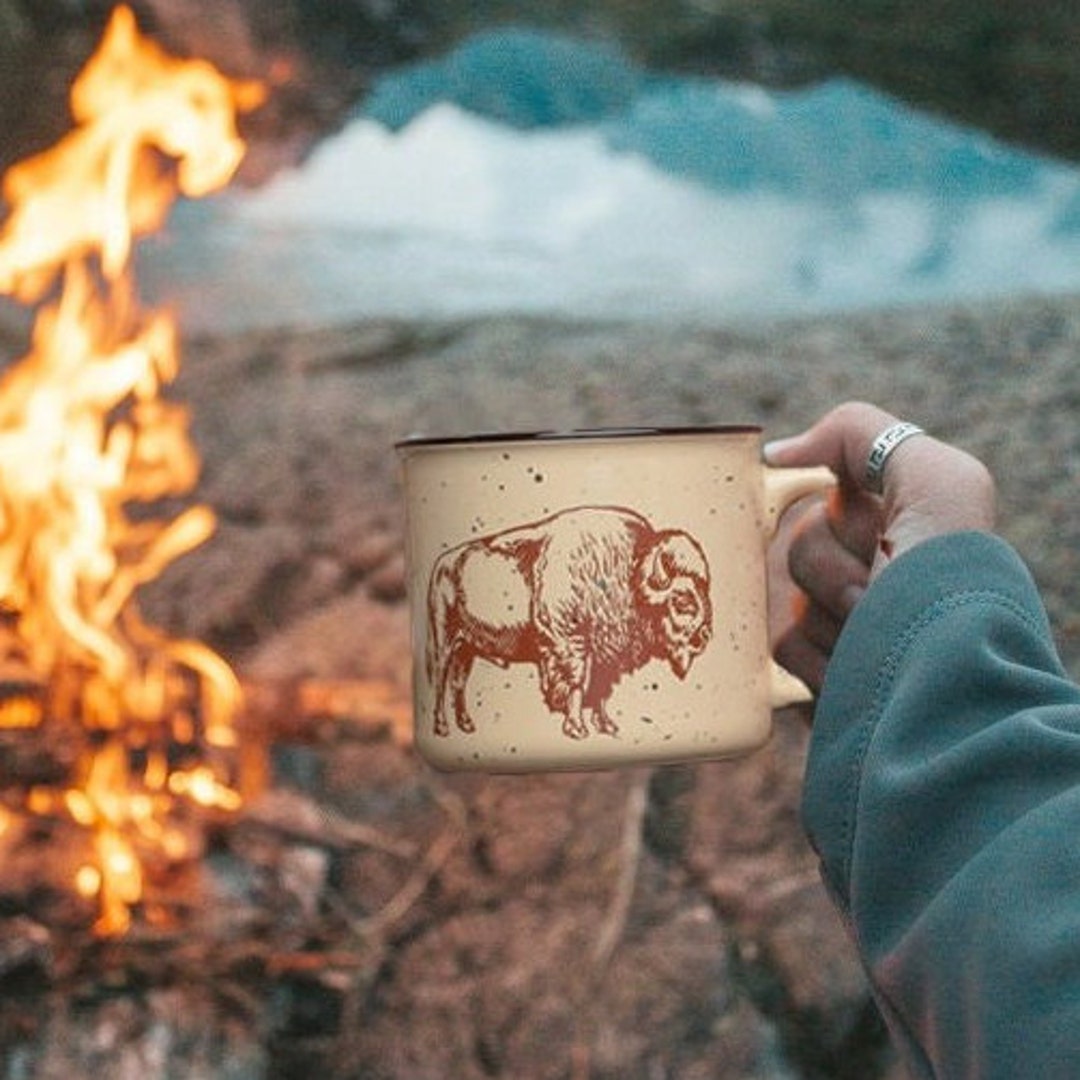 Bison Ceramic Coffee Mug Speckled Mug Campfire Mug Buffalo Coffee Mug ...