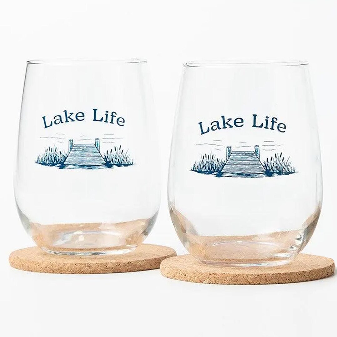 Lake Life Stemless Wine Glass - Lake Life Glassware - Cabin ...