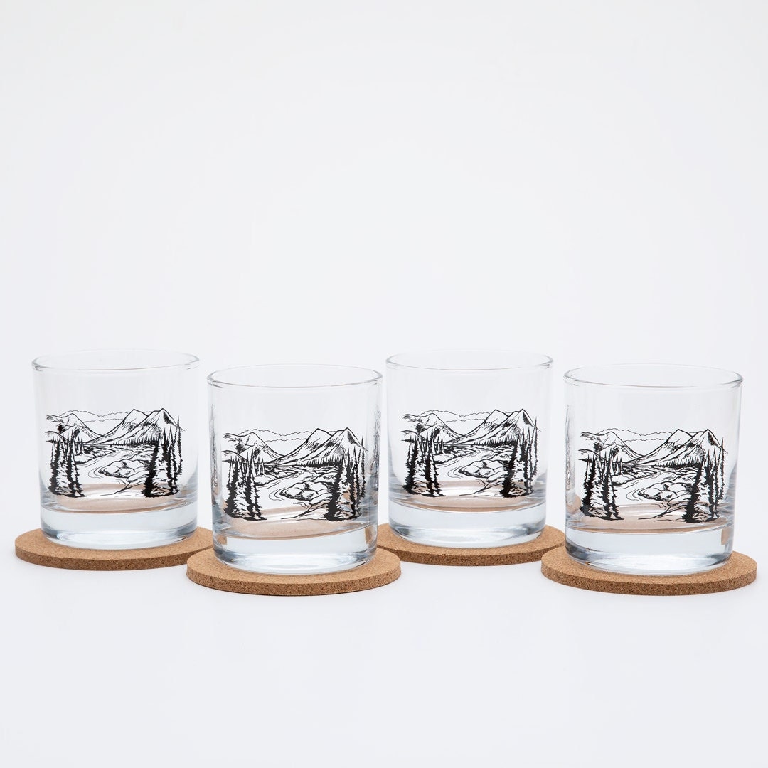 Mountain Rocks Glass - Mountain Scene Whiskey Glass - Set of Two ...