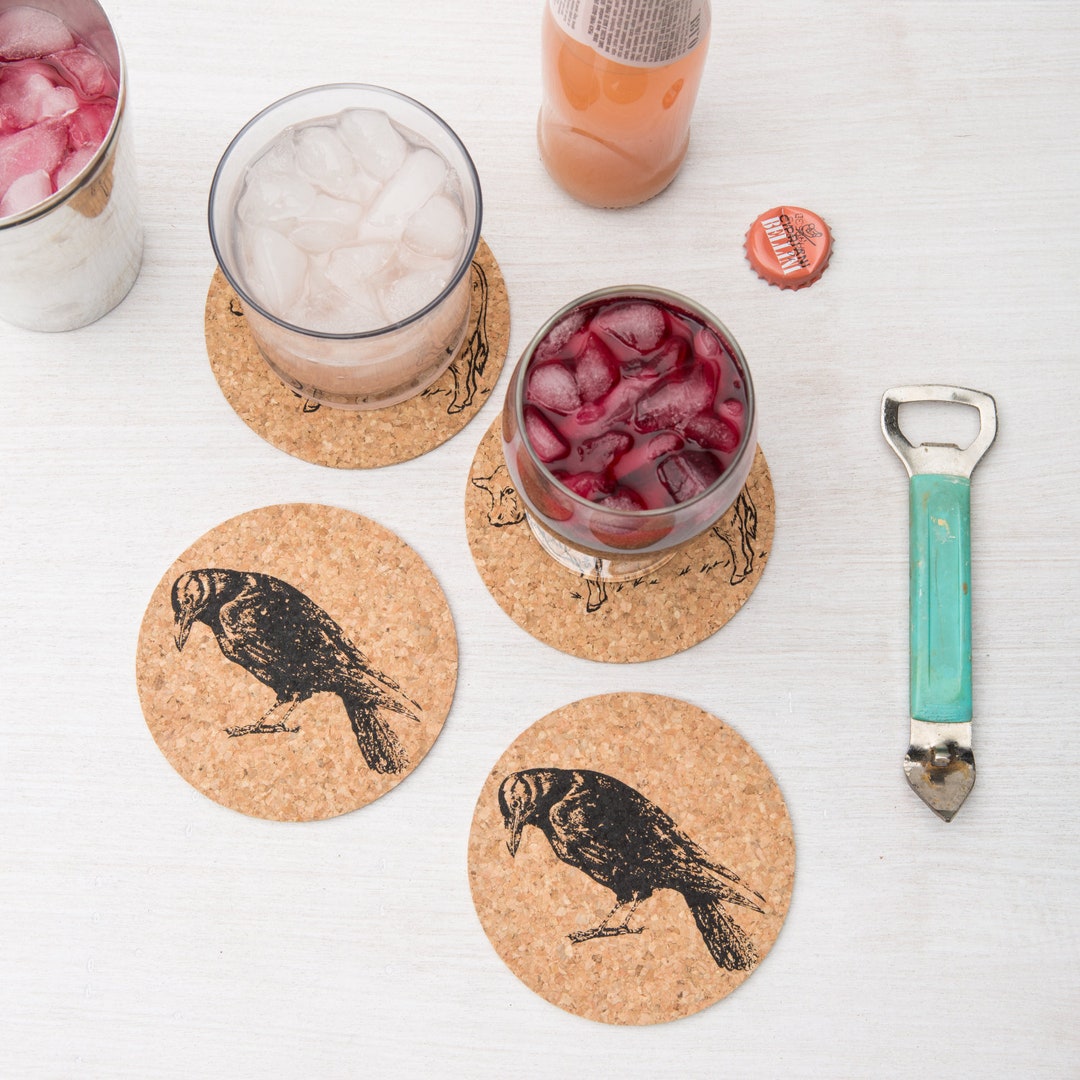 Crow Cork Coaster - Raven - Eco-friendly Gift - Housewarming Gift ...