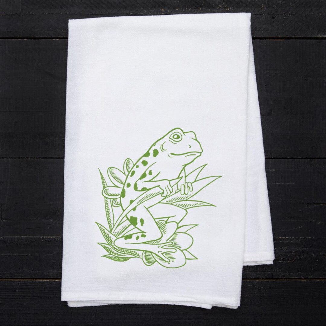 Frog Flour Sack Towel - Natural Cotton With Green Screen Print - Etsy