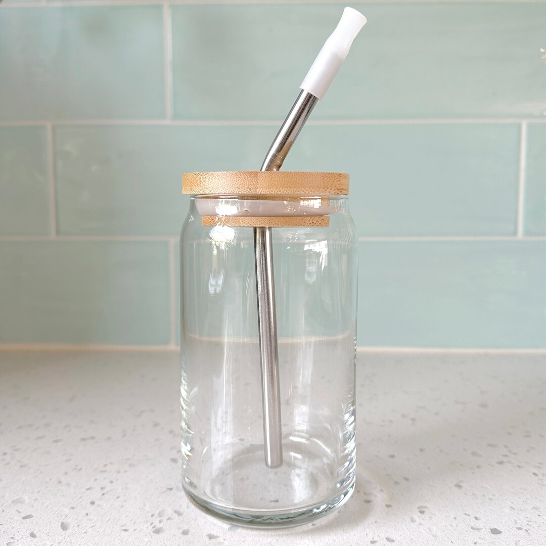 Bamboo Lid and Stainless Steel Straw for 16oz Can Glass (glass Not ...