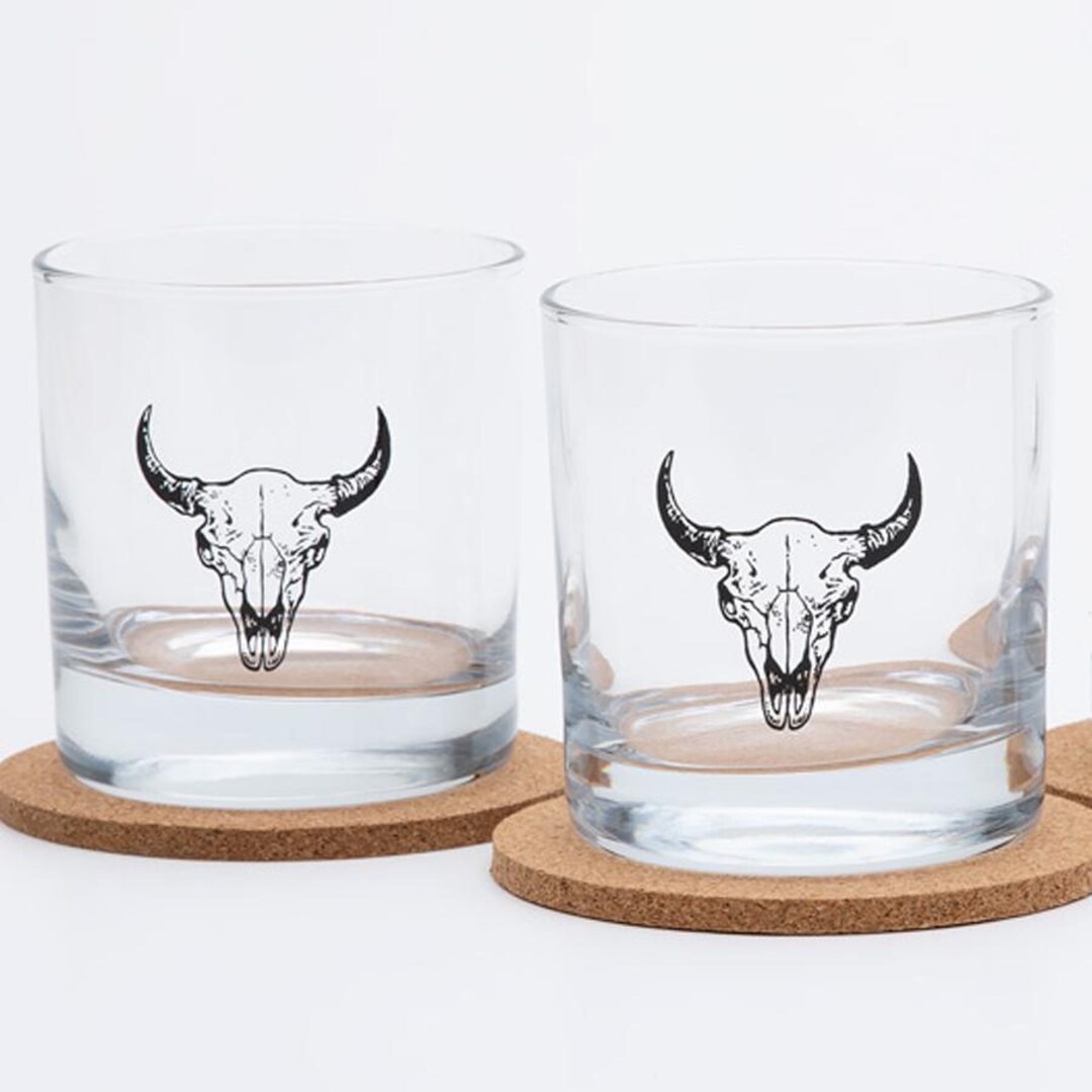 Buffalo Skull Rocks Glass - 11oz Whiskey Glass - Western Glass ...