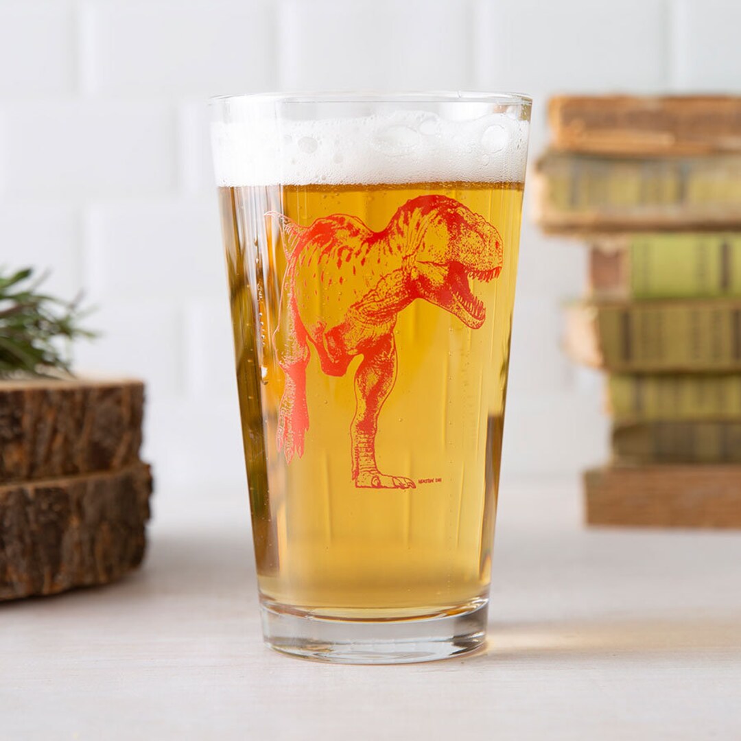 T-rex Beer Glass Barware Glassware Screen Printed Made in USA Dinosaur ...