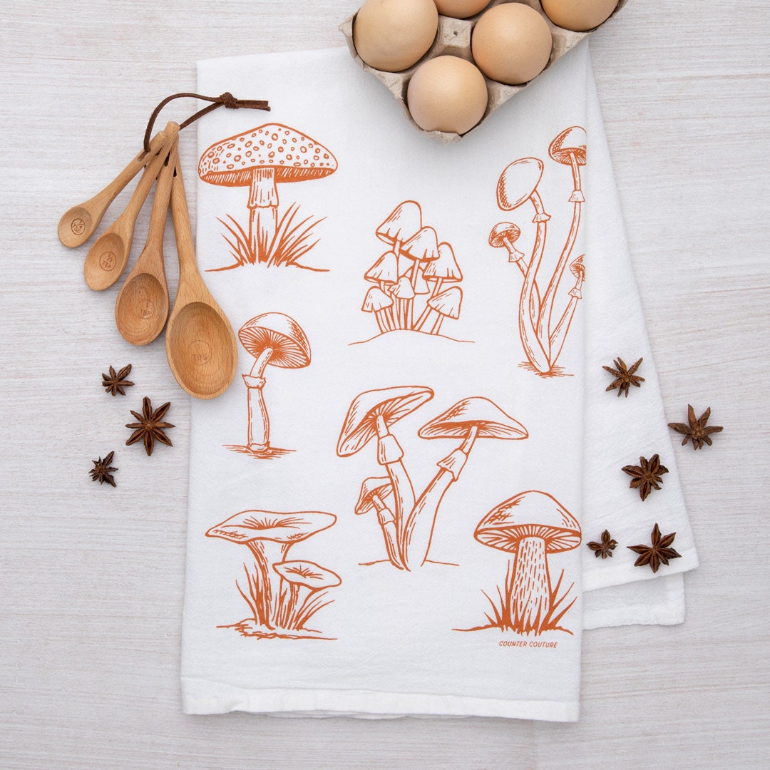 Mushroom Flour Sack Tea Towel Fungi Cotton Kitchen Towel - Etsy