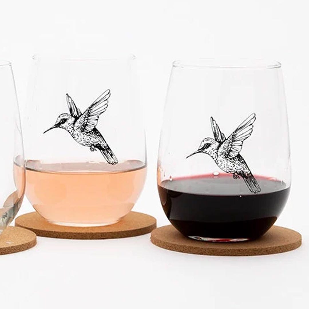 Hummingbird Wine Glass – Screen Printed Stemless Glass, Gardener Gift ...