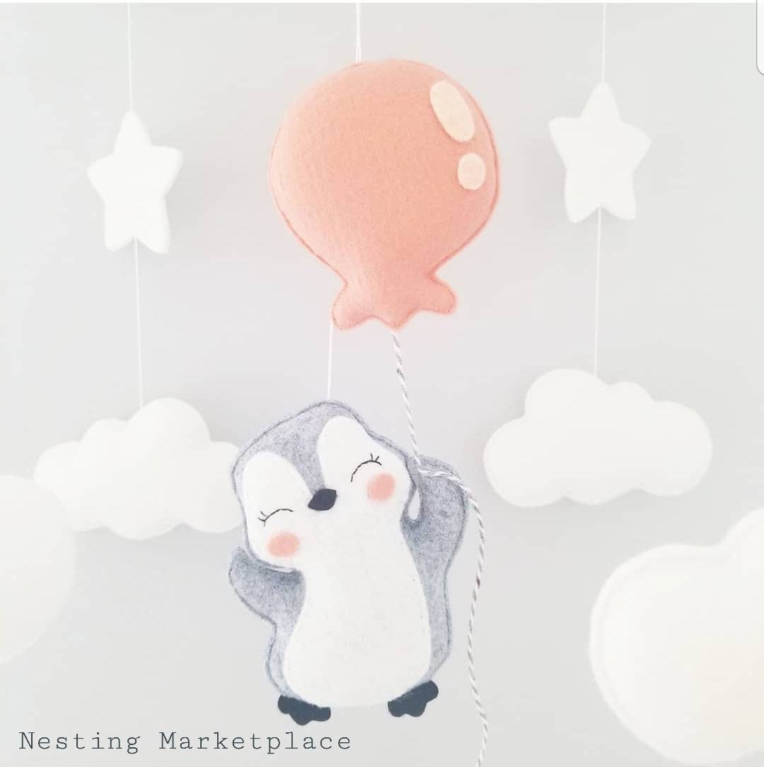 Baby Crib Mobile-penguins Mobile-custom Made Mobile-gray and - Etsy