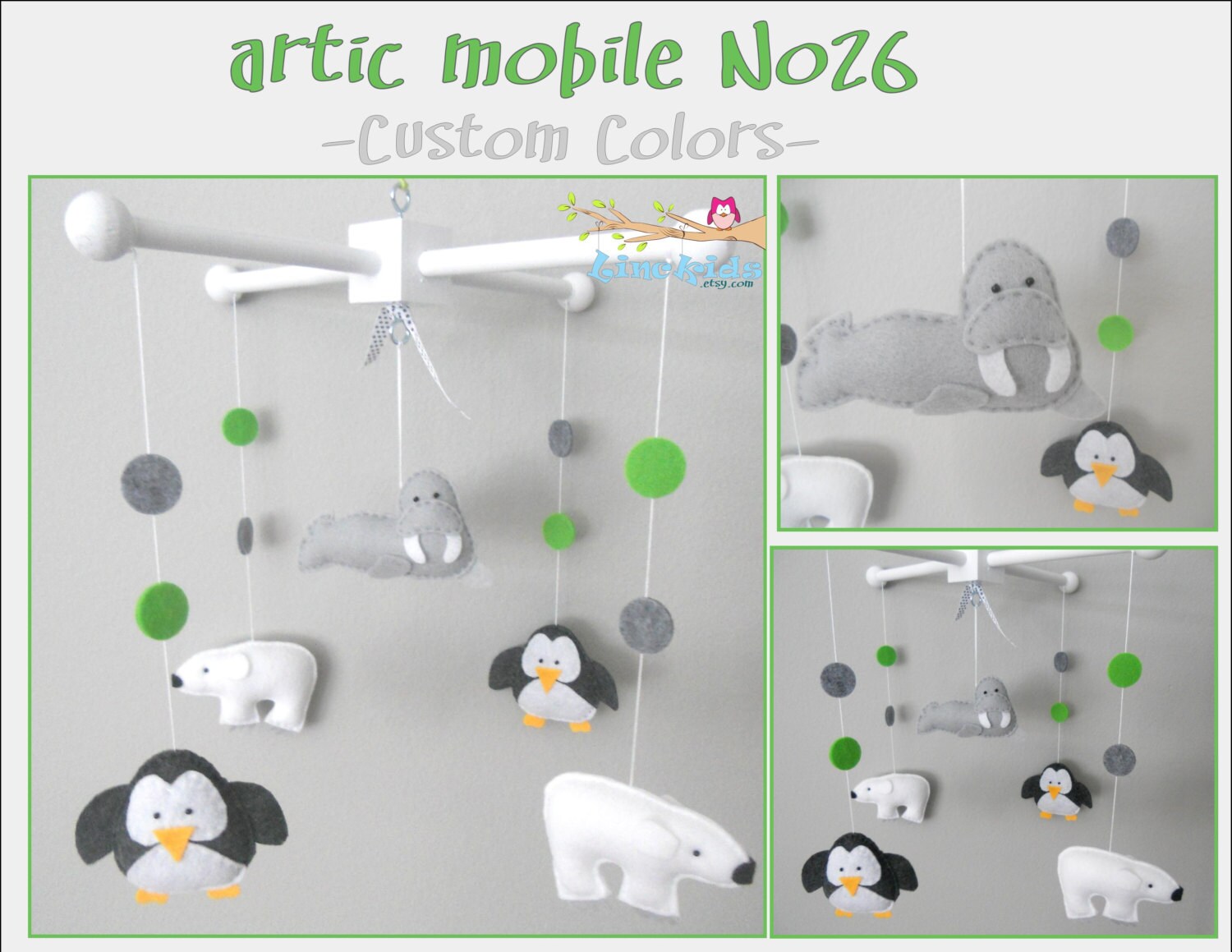 Baby Crib Mobile-Penguins Polar Bear and Walrus Mobile | Etsy