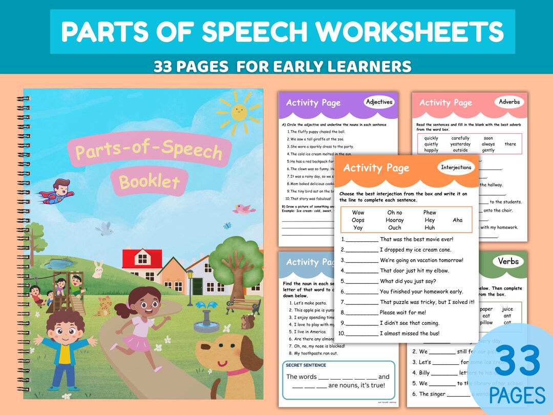 Parts of Speech Workbook for Kids: Grammar Activities (PDF) - Etsy
