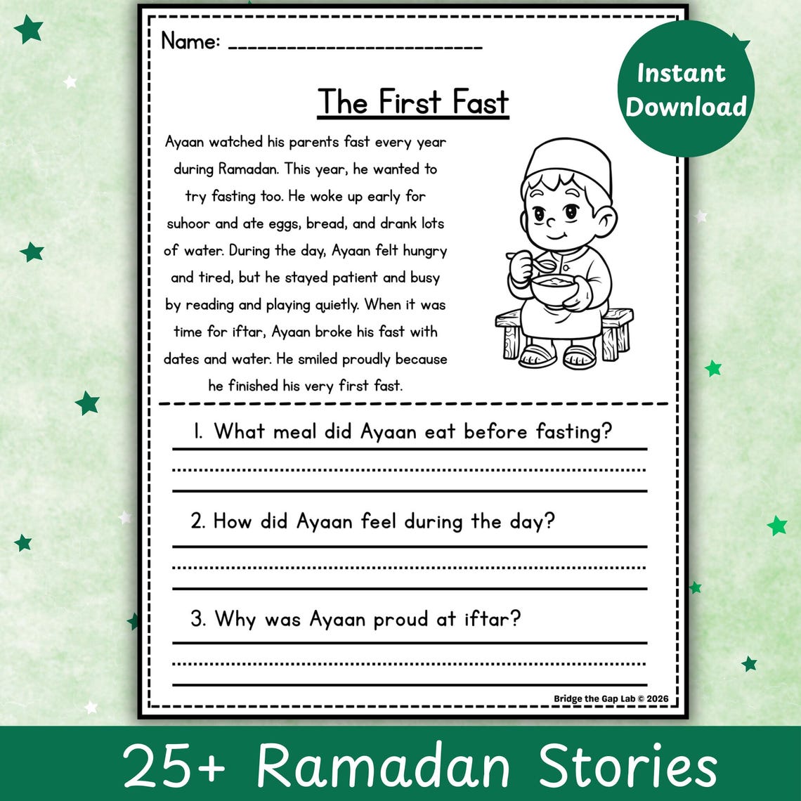 Ramadan Reading Comprehension Worksheets for Kids | Grade 1–3 Islamic ...