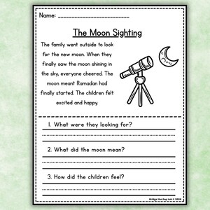 Ramadan Reading Comprehension Worksheets for Kids | Grade 1–3 Islamic ...