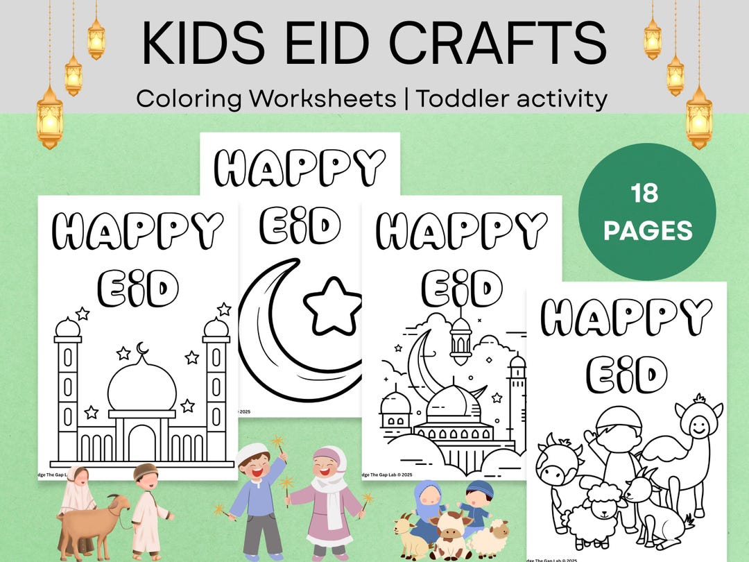 Happy Eid Coloring Pages | Kids' Activity Sheets (PDF) - Etsy