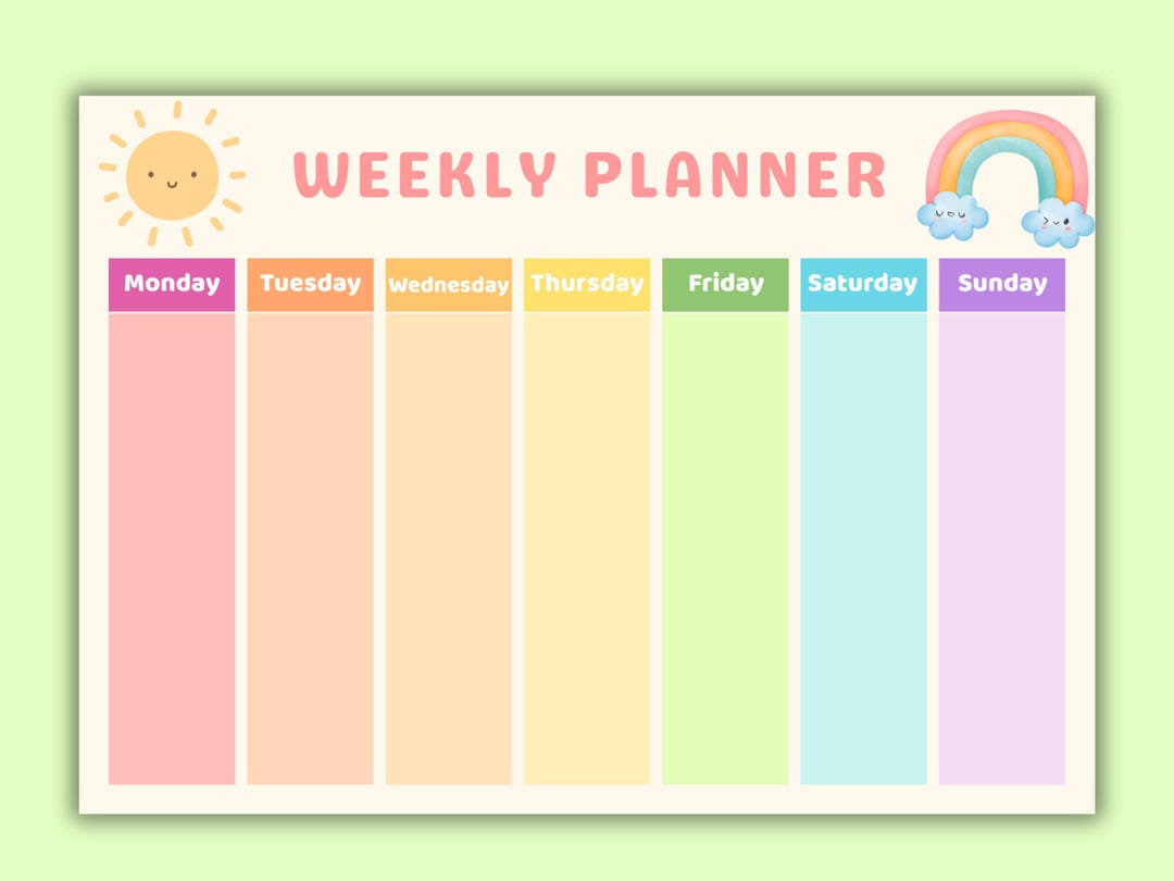 Kids Weekly Planner, Rainbow Schedule, Homeschool Printable (digital ...
