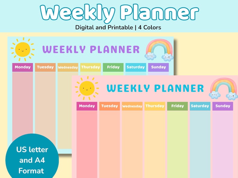 Kids Weekly Planner, Rainbow Schedule, Homeschool Printable (digital ...