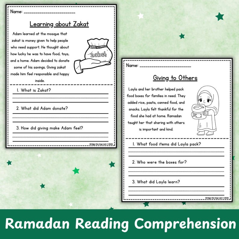 Ramadan Reading Comprehension Worksheets for Kids | Grade 1–3 Islamic ...
