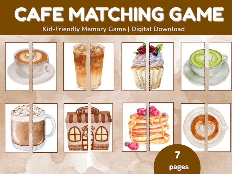 Cafe Matching Game for Toddlers, Coffee Shop Activity (digital Download ...