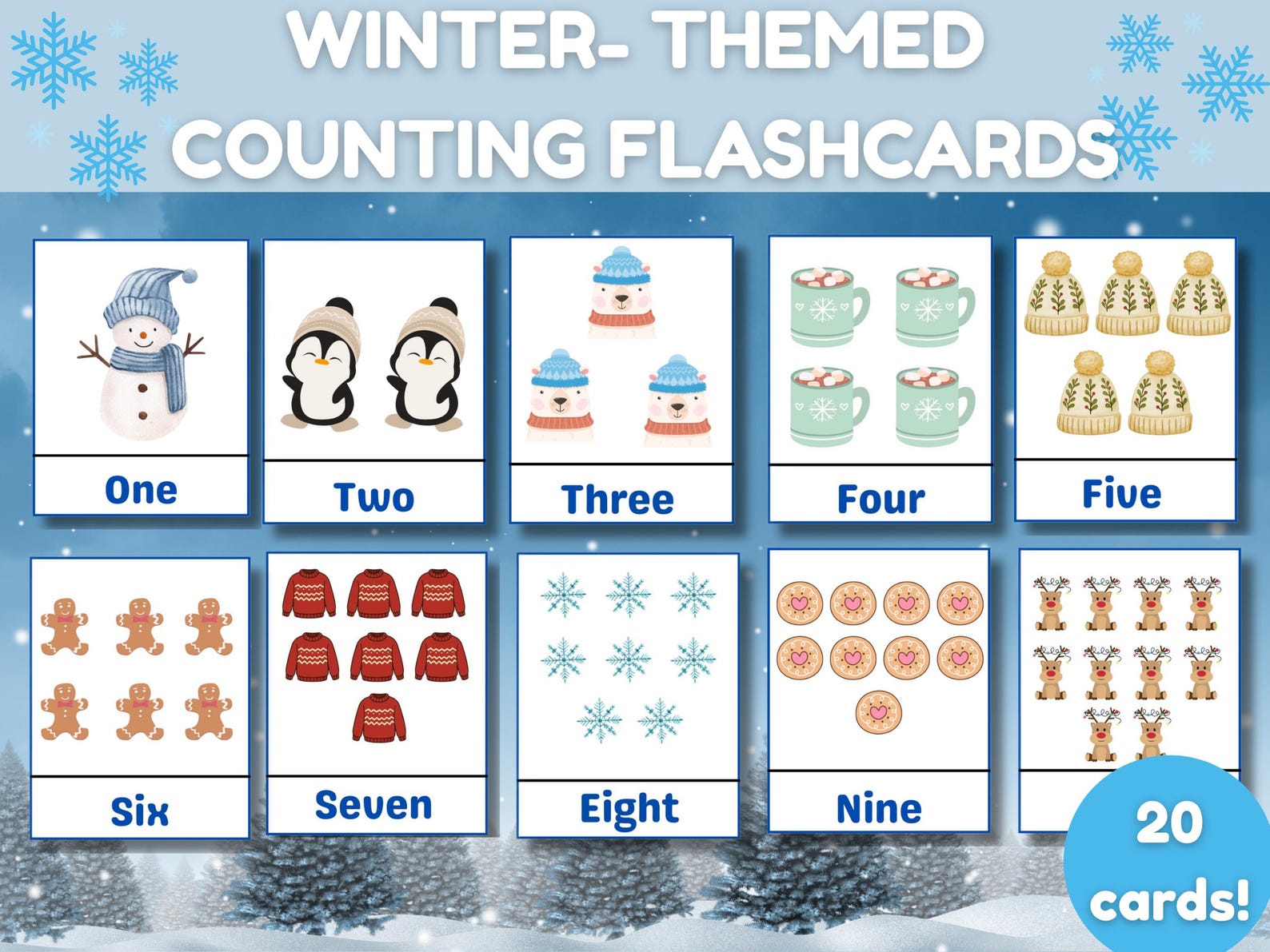 Winter Number Flash Cards 1-10: Christmas Montessori Printable (PDF) - Etsy