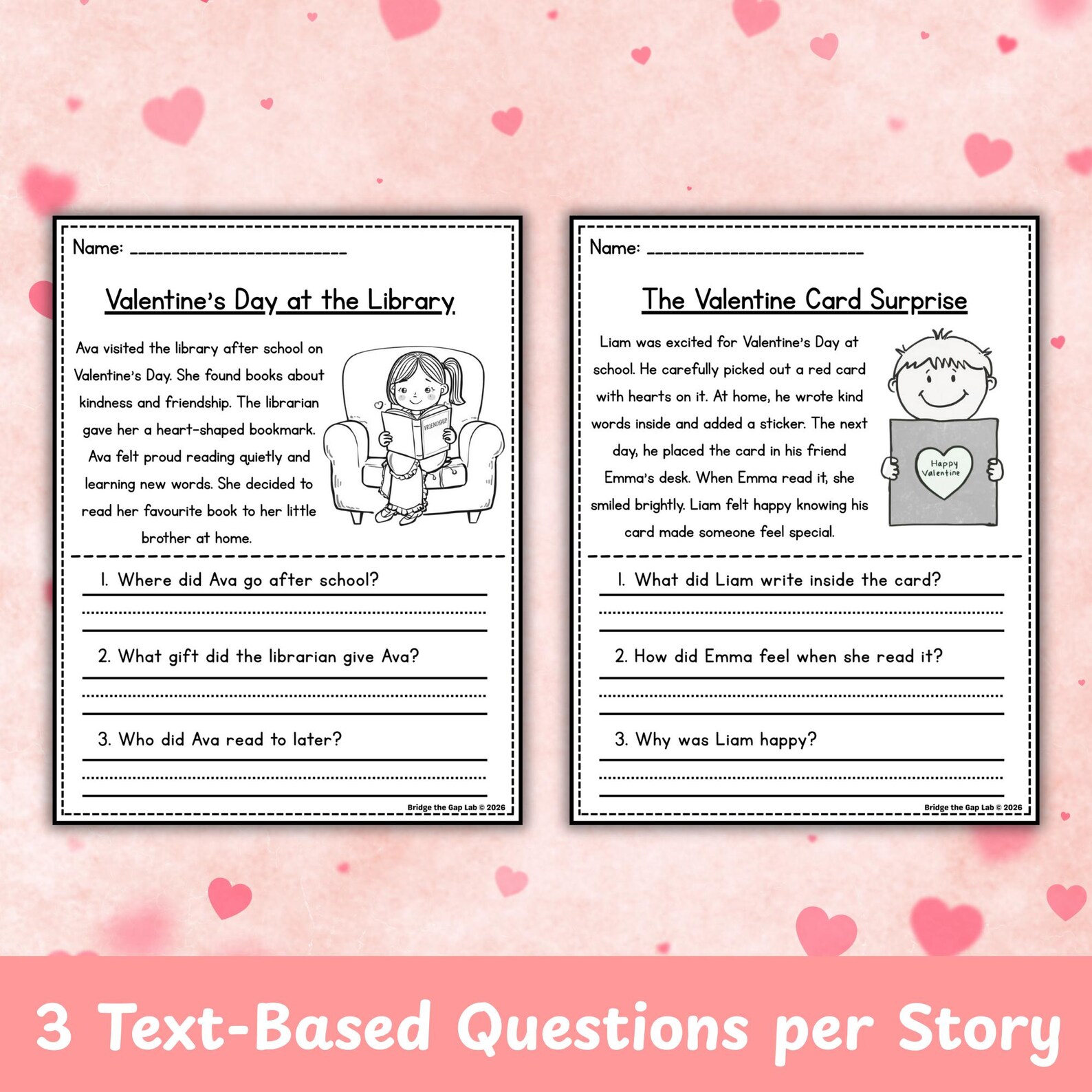 Valentine Reading Comprehension Worksheets Grade 1–3 Valentine Stories ...