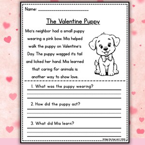 Valentine Reading Comprehension Worksheets Grade 1–3 Valentine Stories ...
