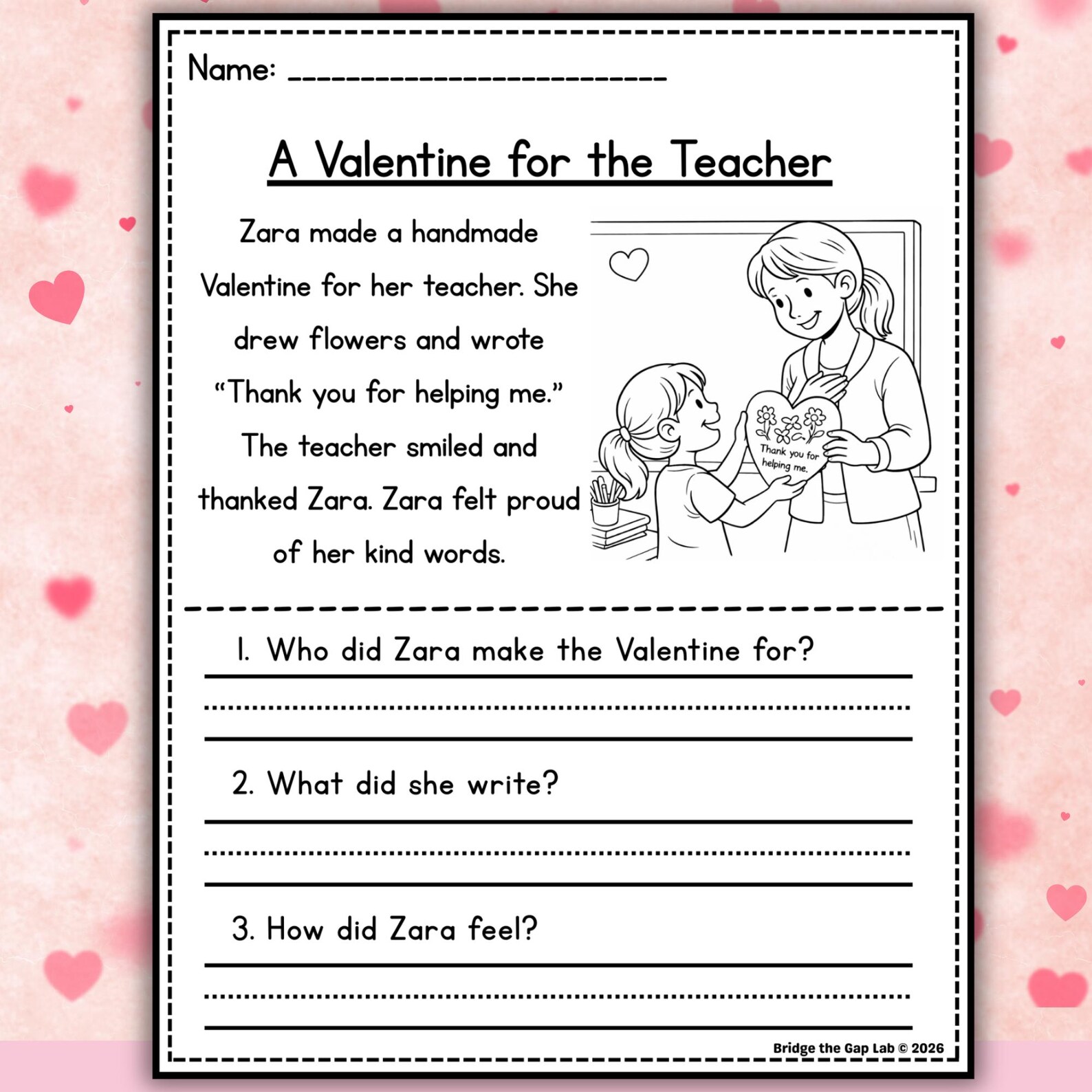 Valentine Reading Comprehension Worksheets Grade 1–3 Valentine Stories ...