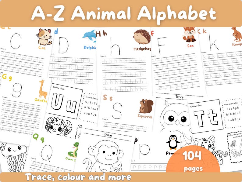 Animal Alphabet Tracing Worksheet Handwriting Practice Preschool ...
