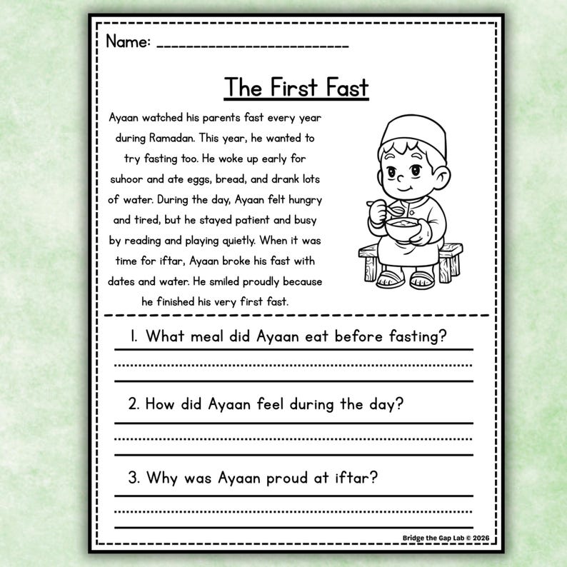 Ramadan Reading Comprehension Worksheets for Kids | Grade 1–3 Islamic ...