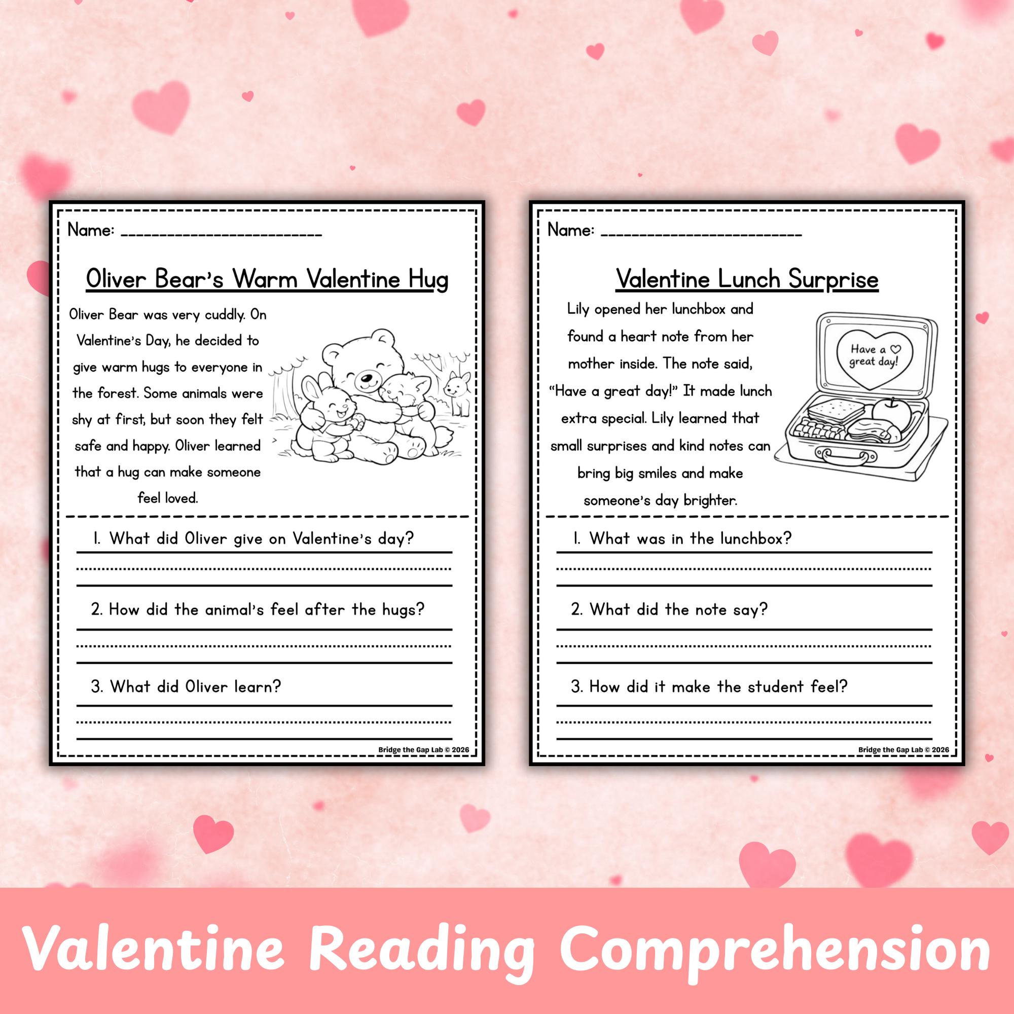 Valentine Reading Comprehension Worksheets Grade 1–3 Valentine Stories ...